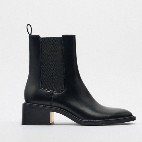 Zara | Shoes | Nwt Zara Black Metallic Block Heeled Ankle Boots Size 9 ...